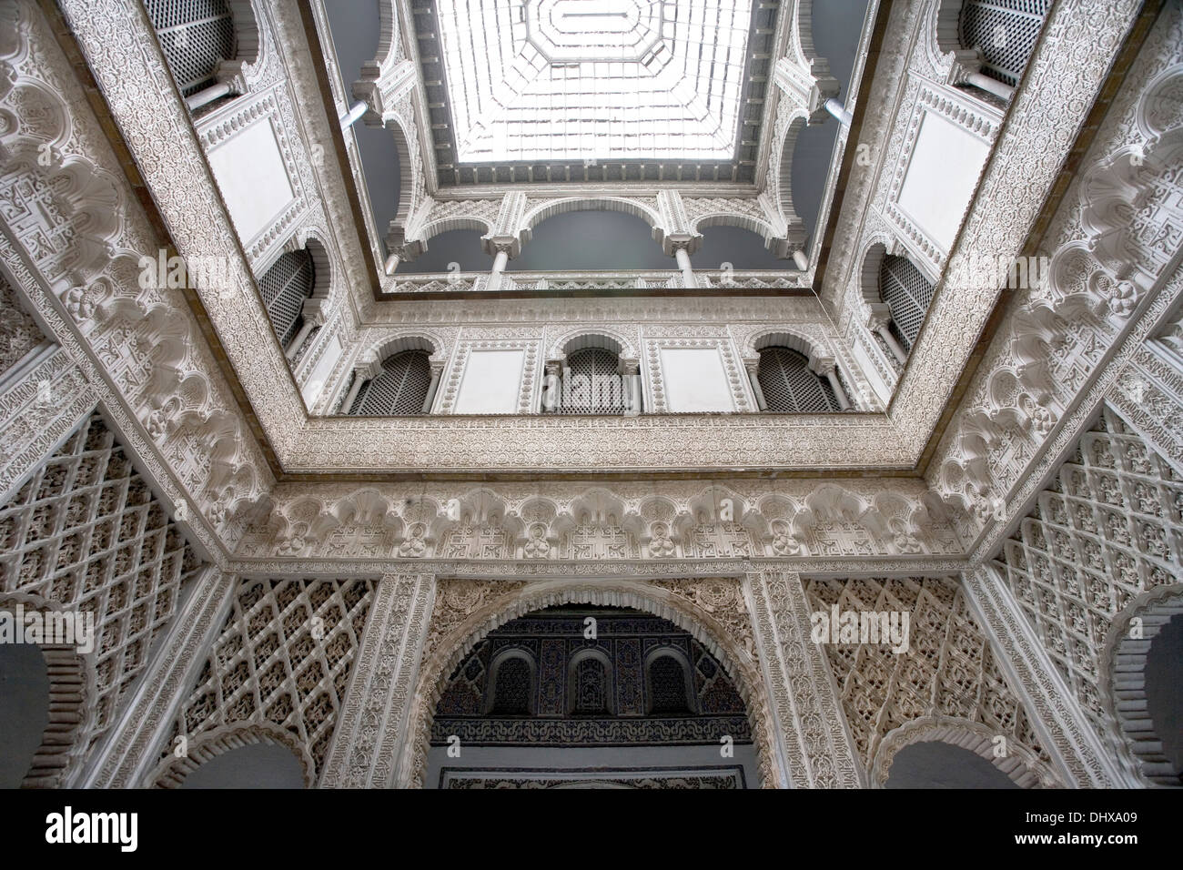 Interior atrium inside the Real Alcazar in Seville Spain Stock Photo ...