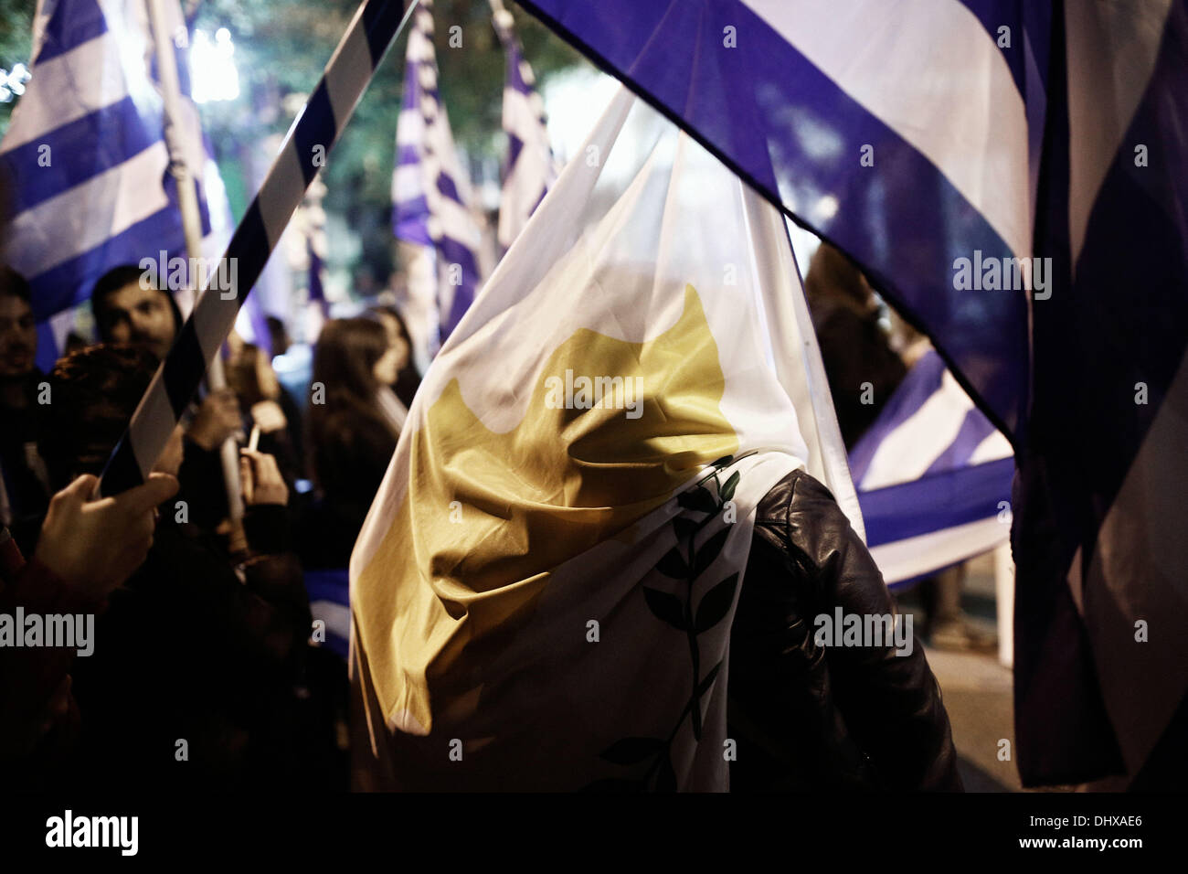 Thessaloniki, Greece. 15th November 2013. Cypriot students covered with ...