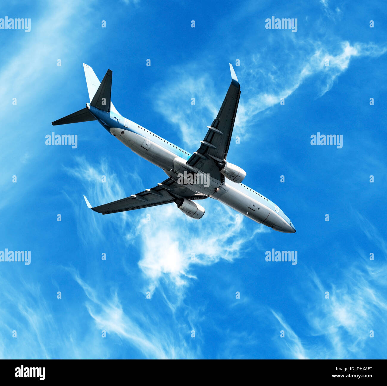 Big jet plane flying against perfect sky background Stock Photo - Alamy
