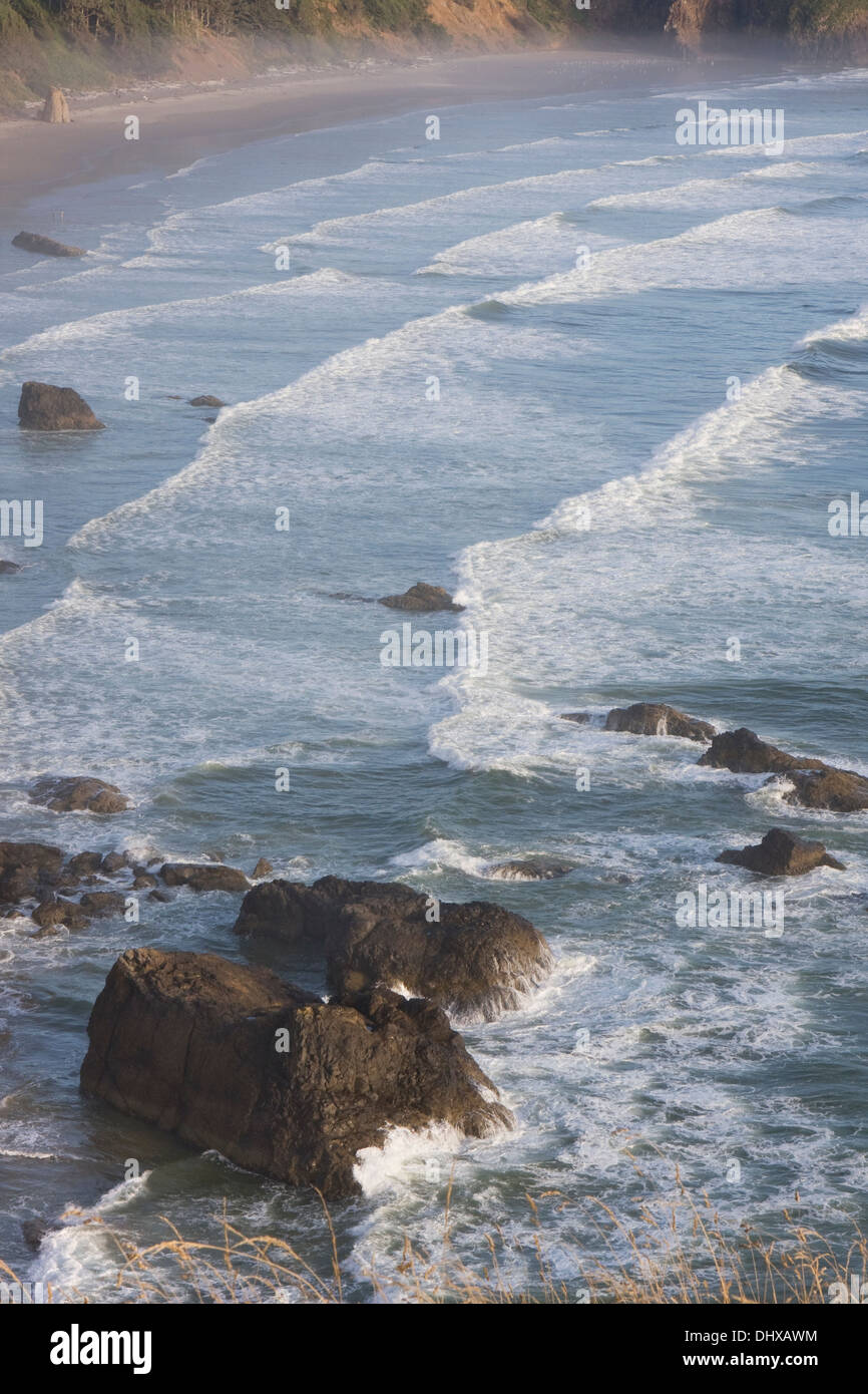 The surf pounds Crescent Beach along the Oregon coast, as seen from ...