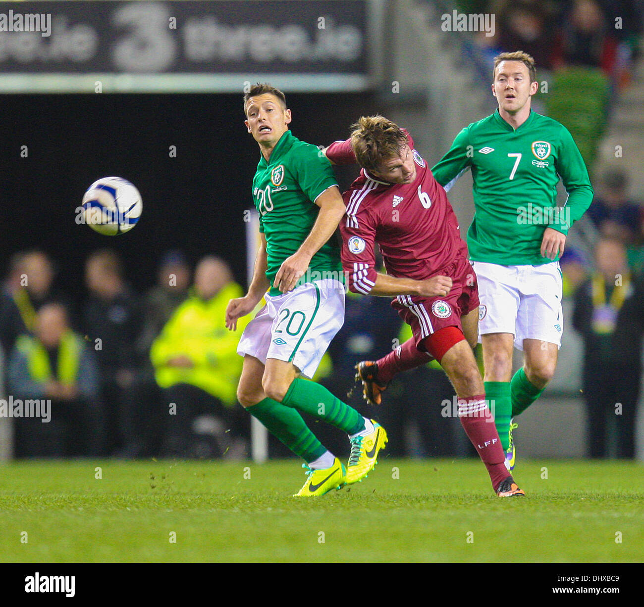 Dublin, Ireland. 15th Nov, 2013. Wes Hoolahan battles with Vladislavs ...