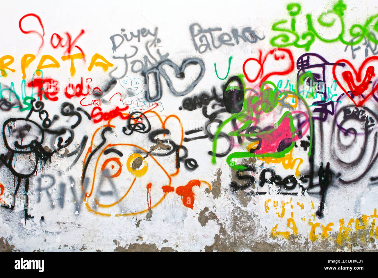 colorful graffiti on a white wall Stock Photo - Alamy