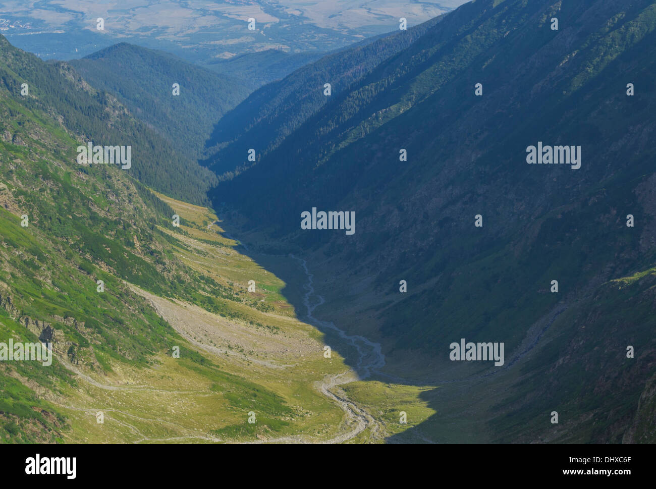 Vistea Valley seen from Vistea Mare peak on a summer day Stock Photo ...