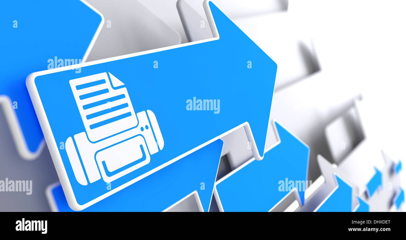 Printer Icon on Blue Arrow Stock Photo - Alamy