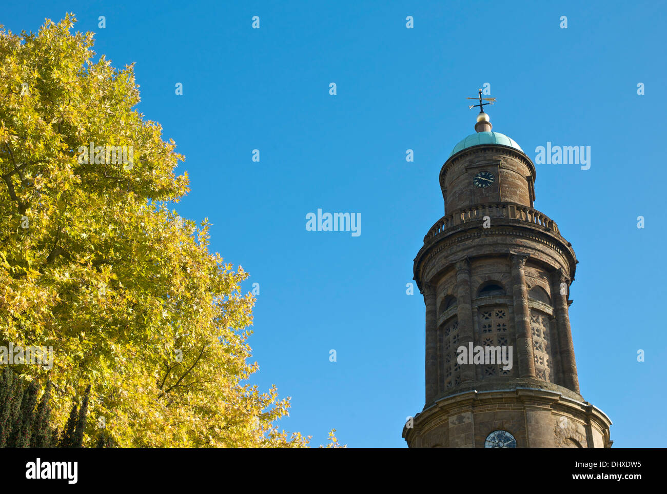 St Mary's church, Horsefair, Banbury. View of the tower against bright ...