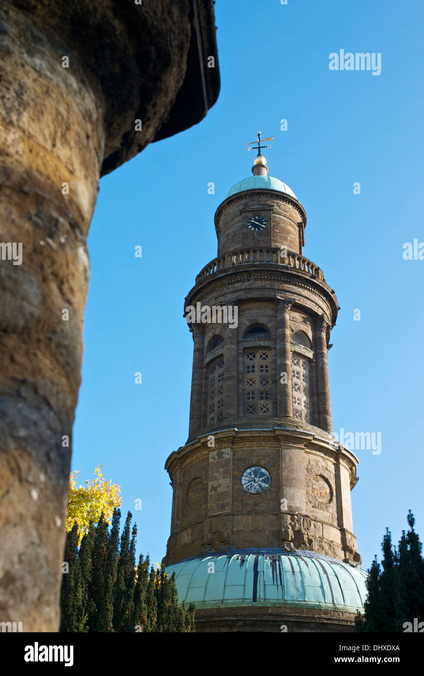St Mary's church, Horsefair, Banbury. View of the tower against bright ...