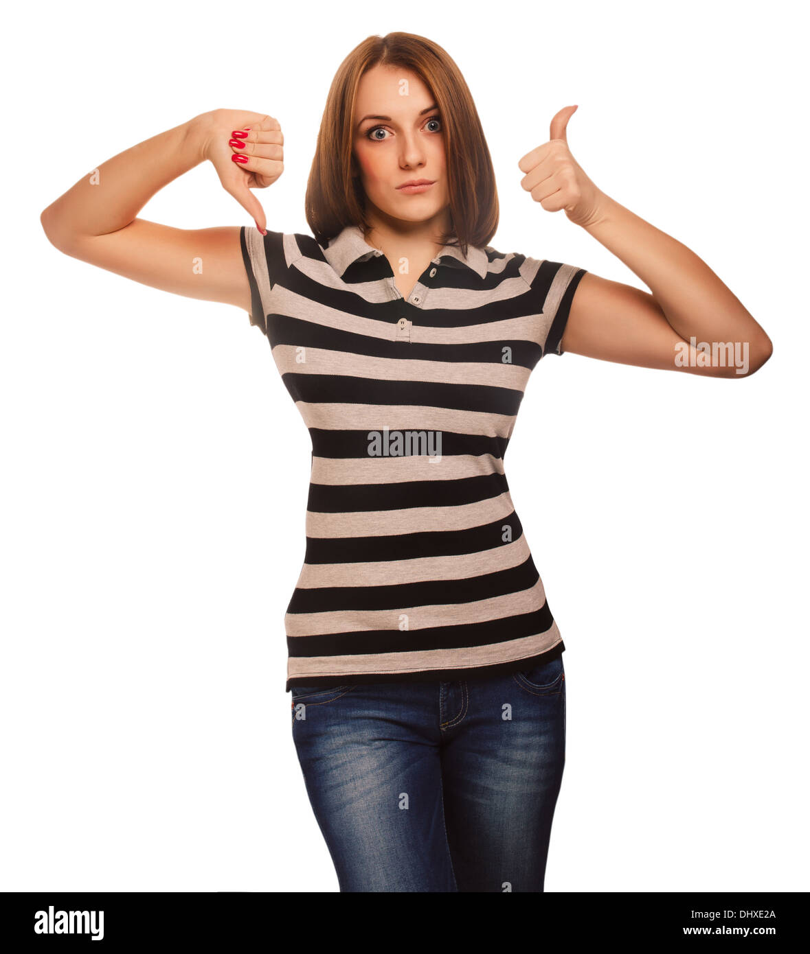 girl woman shows signs yes and no, hand fingers isolated on white Stock ...