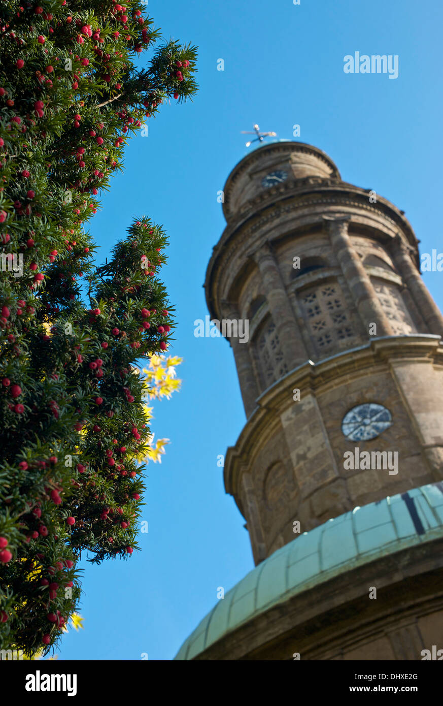 St Mary's church, Horsefair, Banbury. View of the tower against bright ...