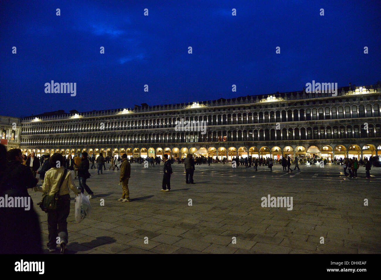 Night picture of arched arcade in St Marks square, Venice Stock Photo ...