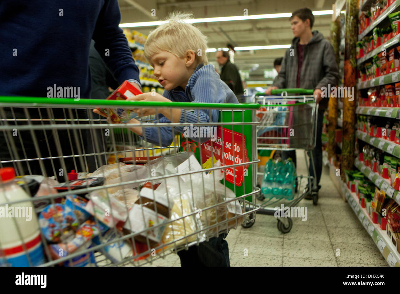 People shopping in the supermarket, Prague , Czech Republic Europe ...