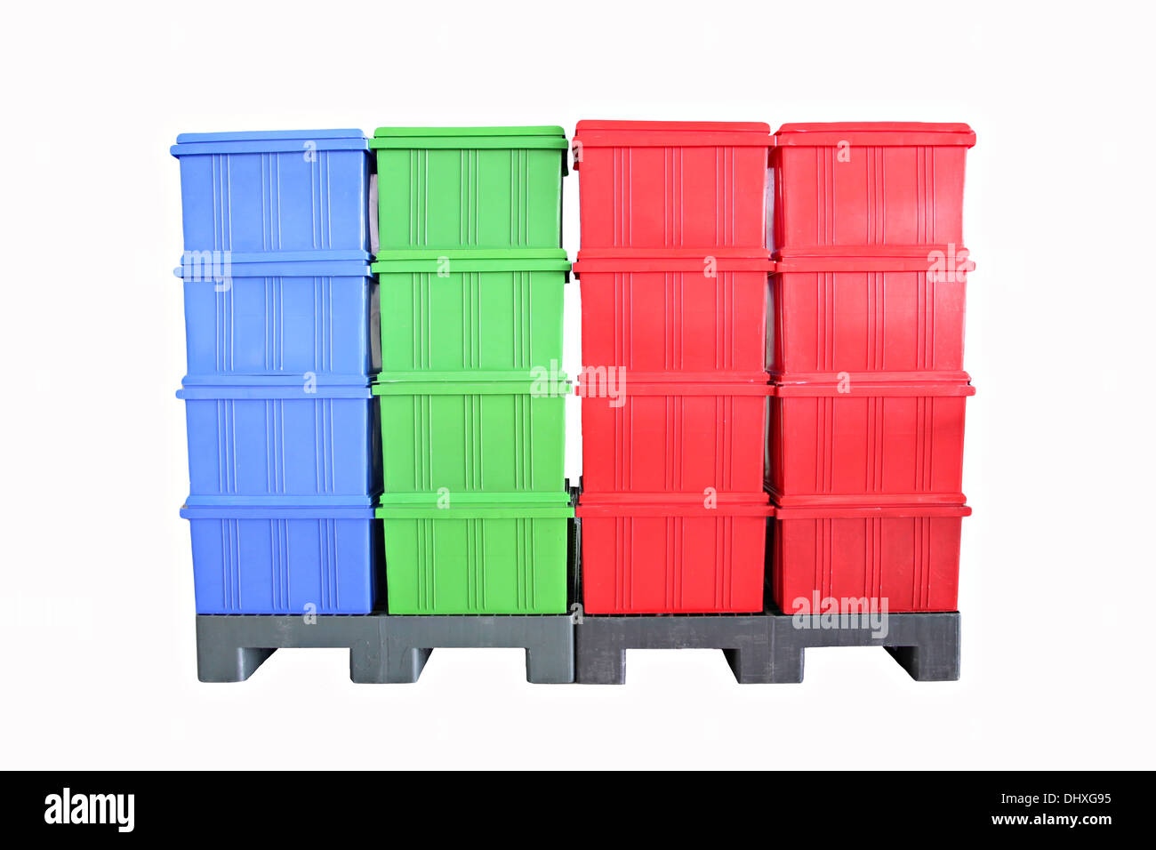 Arranged vertically Plastic box Packaging of finished goods on white ...