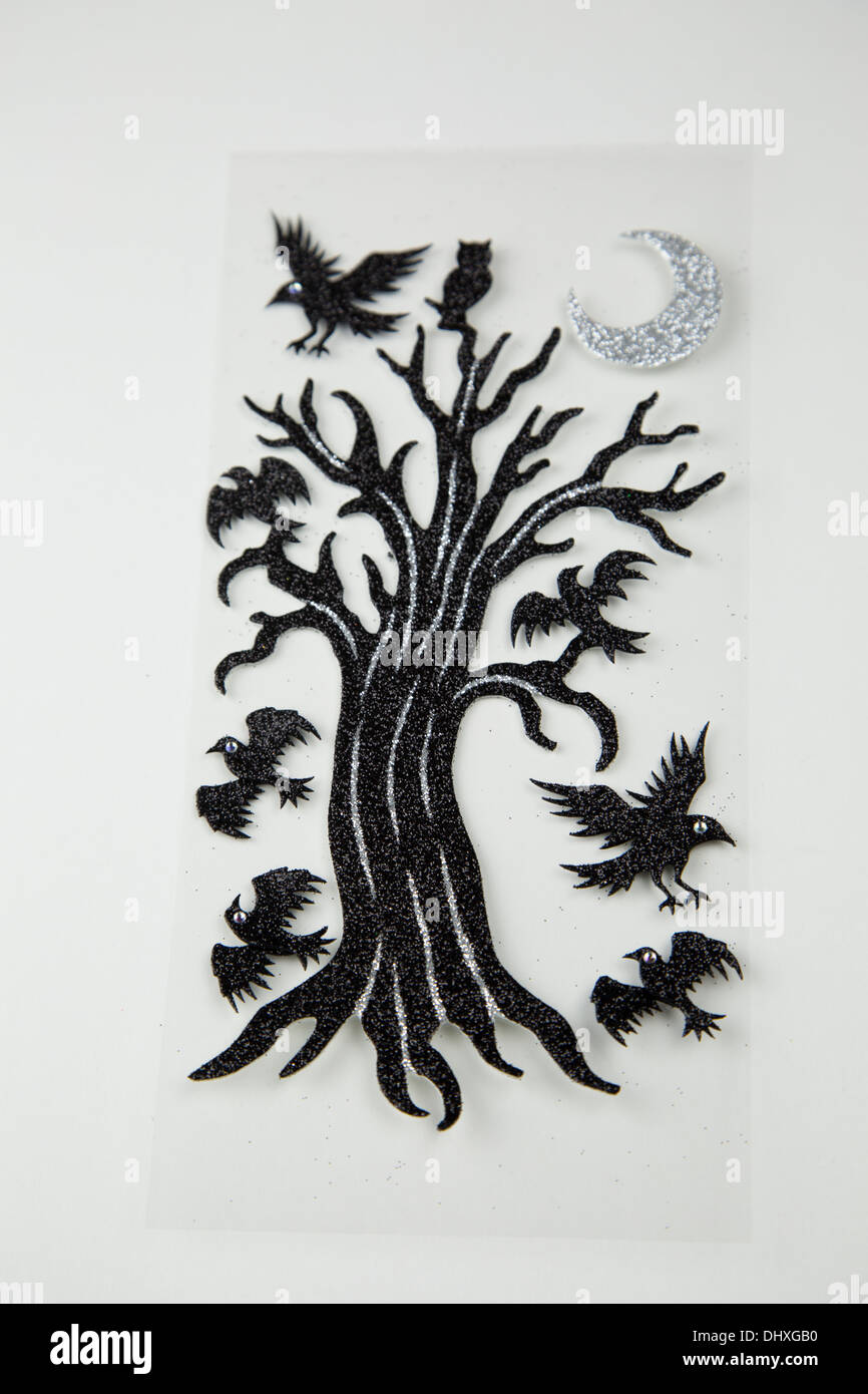 sticker tree bird birds object moon trees fly flying sticky stick Stock ...