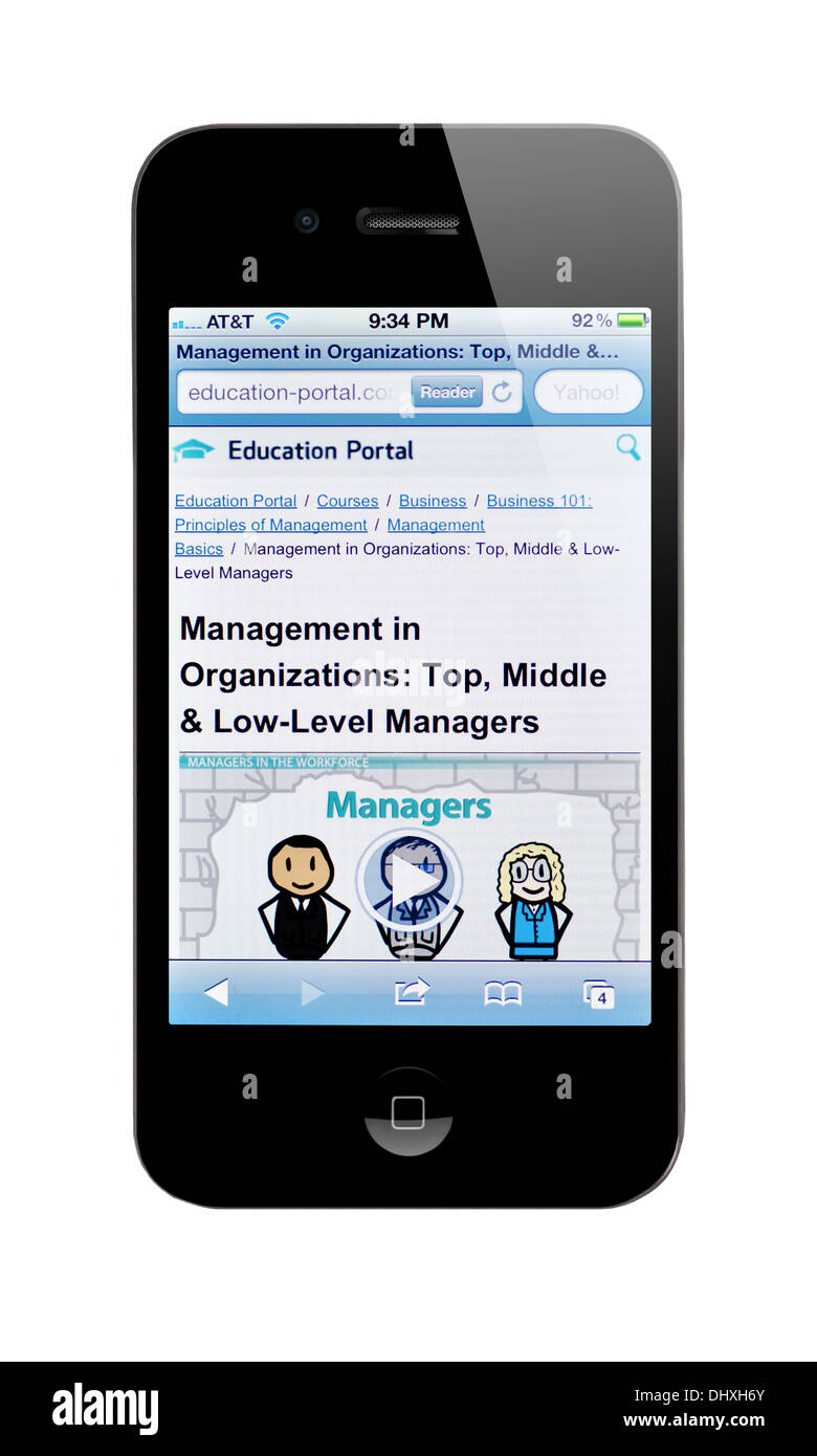 iPhone screen showing Education Portal website of online courses Stock ...