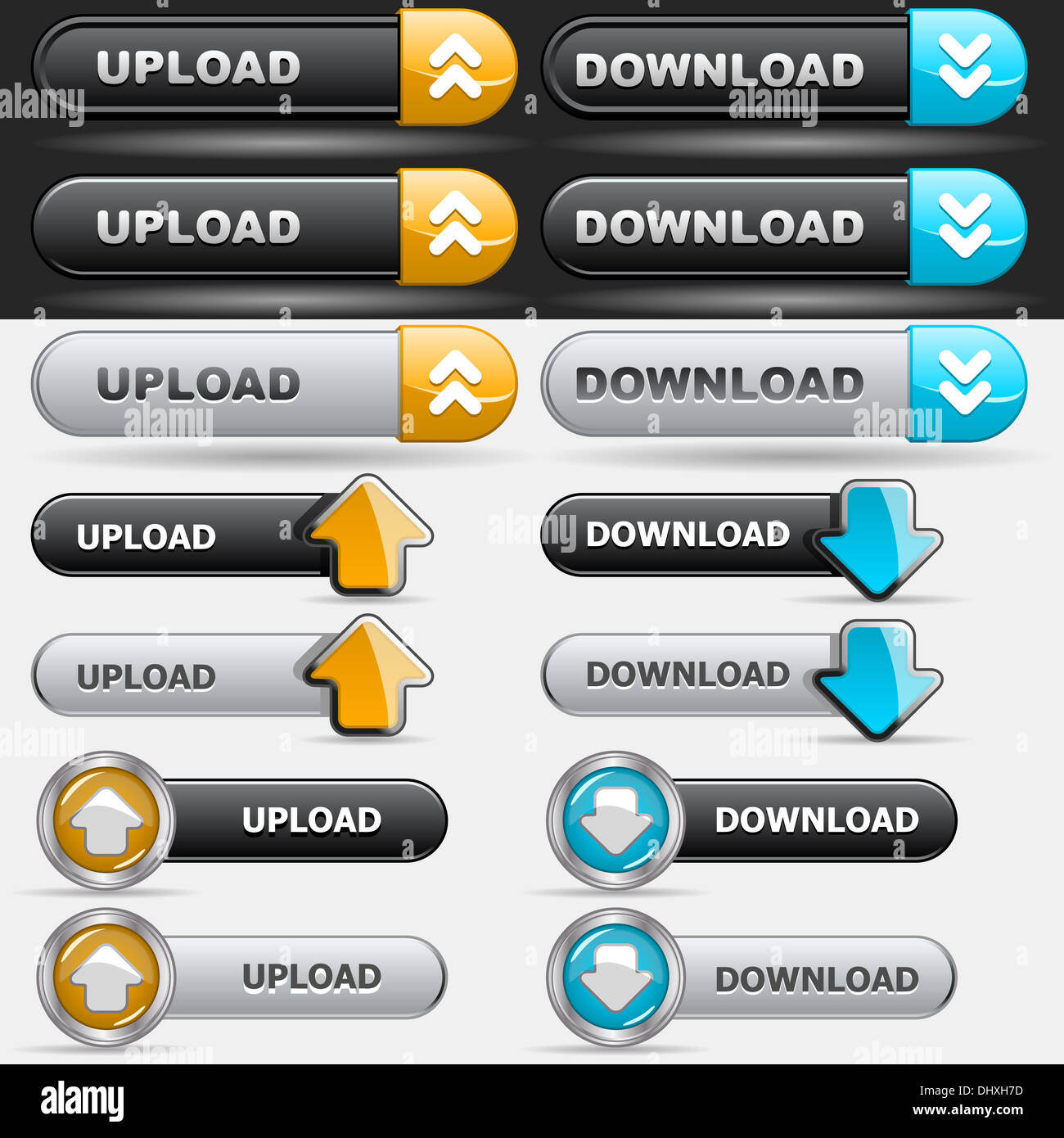 Black and grey web upload button set. Easy to change colors Stock Photo ...