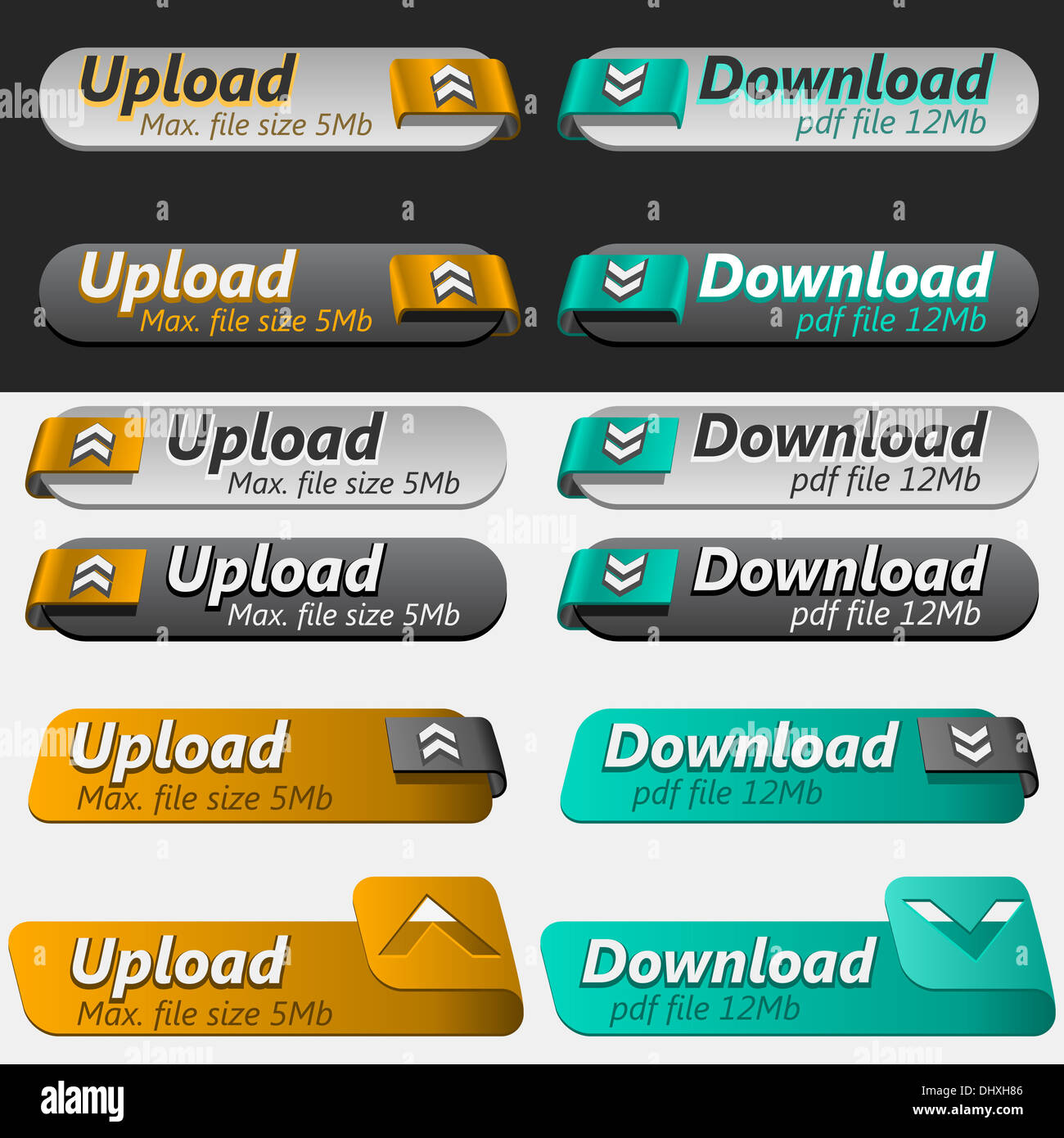 Black and grey web upload button set. Global swatches included. Easy to ...