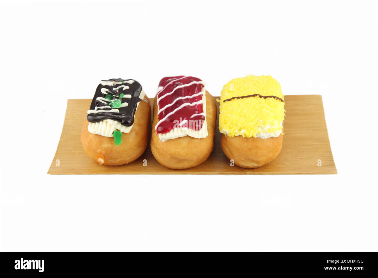 Closeup Sushi Donuts in the bamboo dish on white background Stock Photo ...