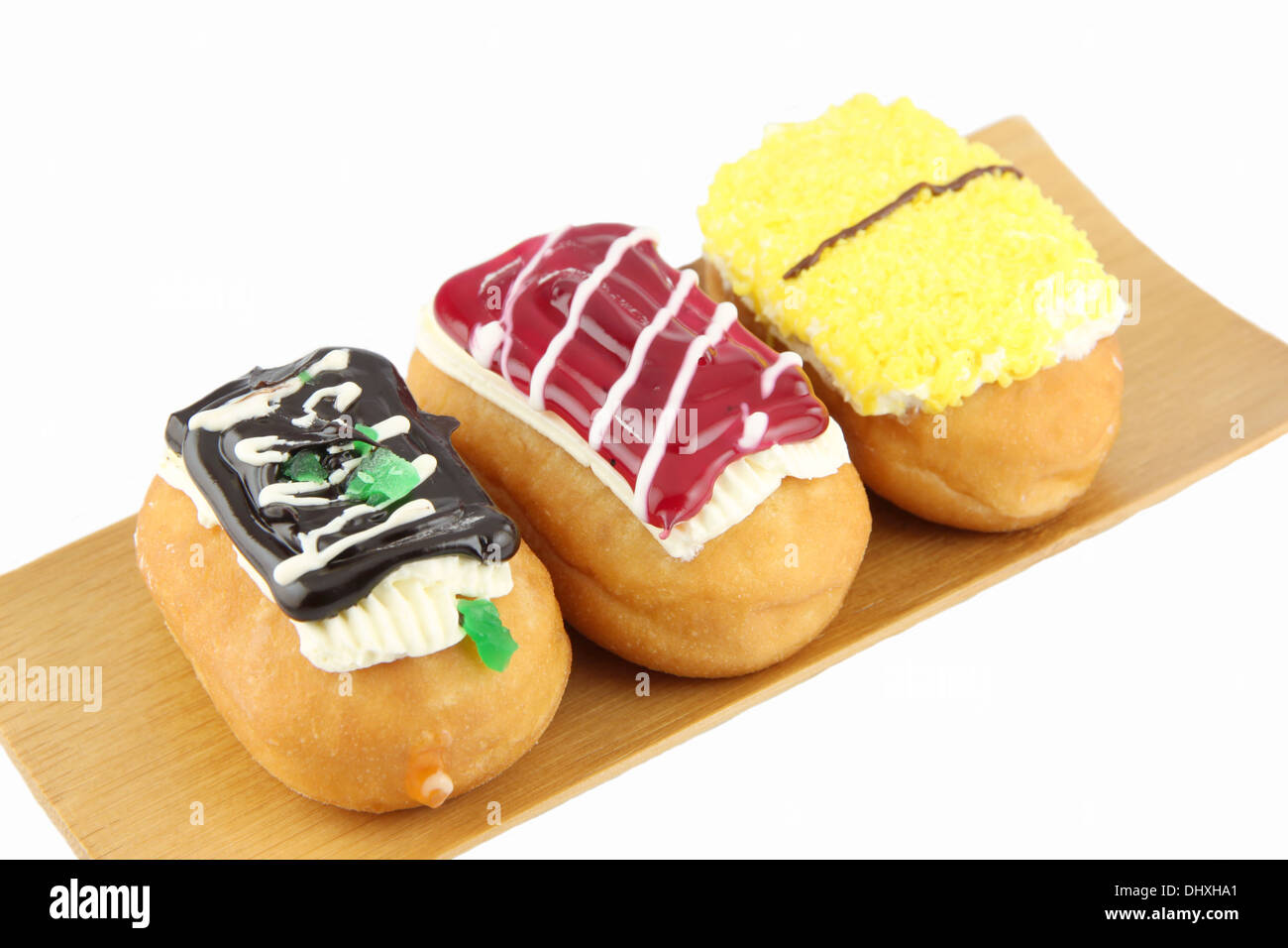 Closeup Sushi Donuts in the bamboo dish on white background Stock Photo ...