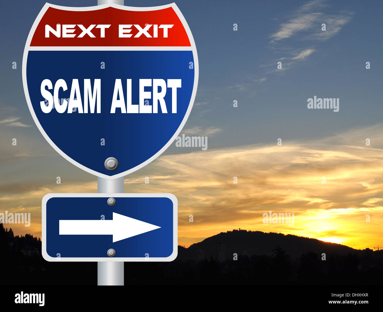 Scam alert road sign Stock Photo - Alamy