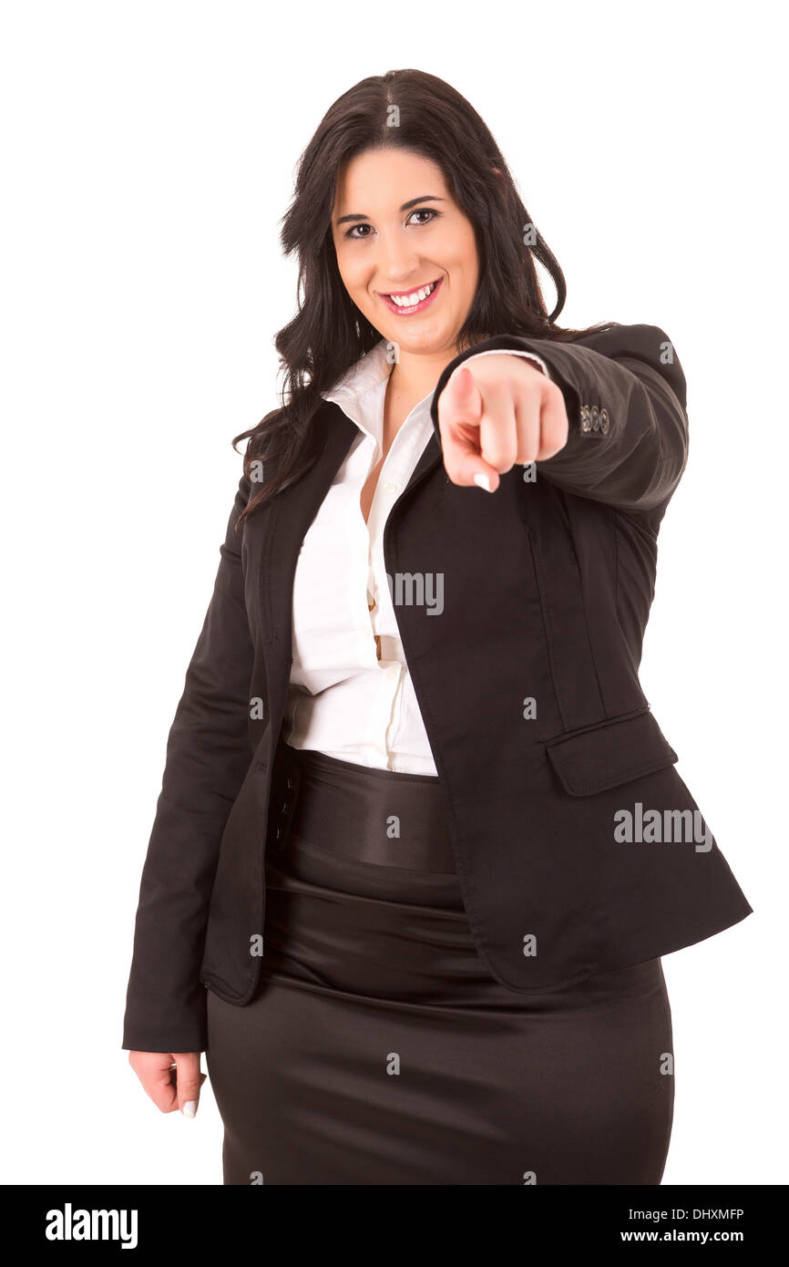 A Happy Large business woman - isolated over white background Stock ...