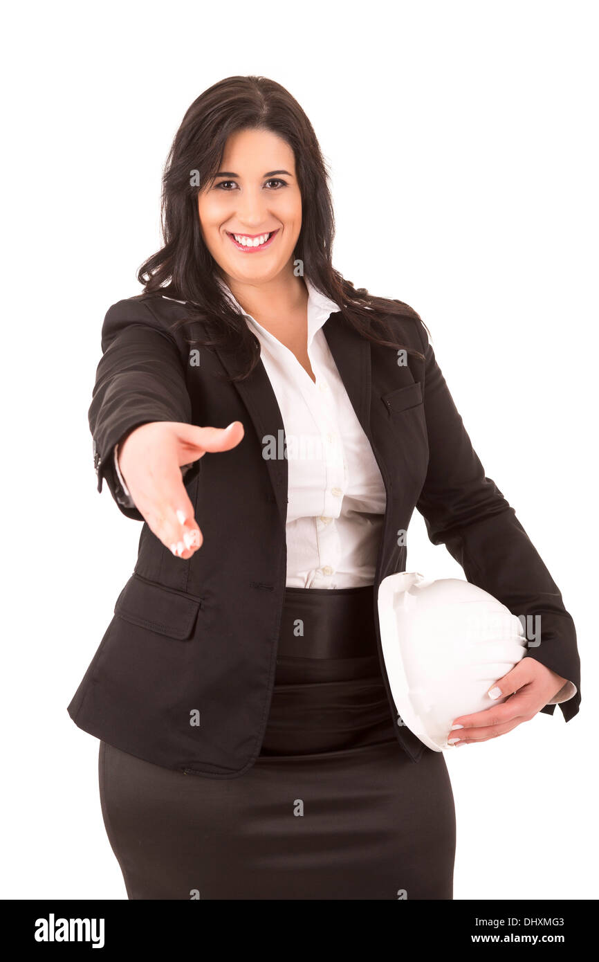 Large business woman offering handshake, isolated over white Stock ...
