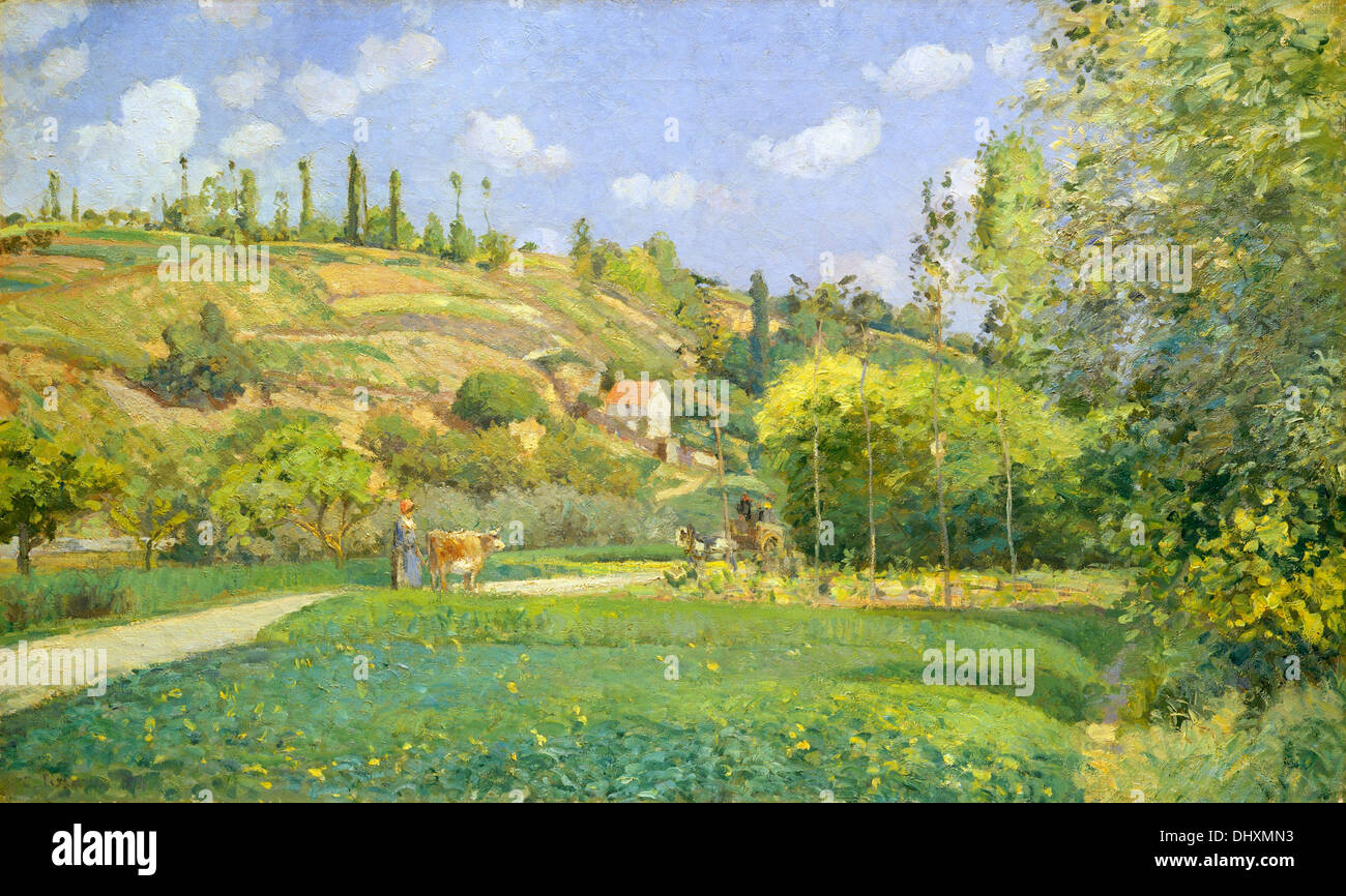 A Cowherd at Valhermeil, Auvers-sur-Oise - by Camille Pissarro, 1874 ...
