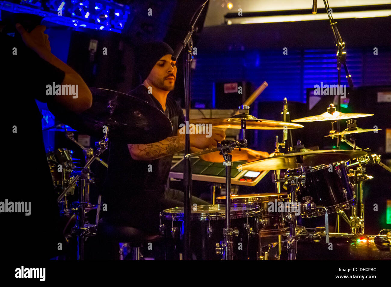 A contestant in Guitar Center Drum Off semifinals at their Hollywood ...