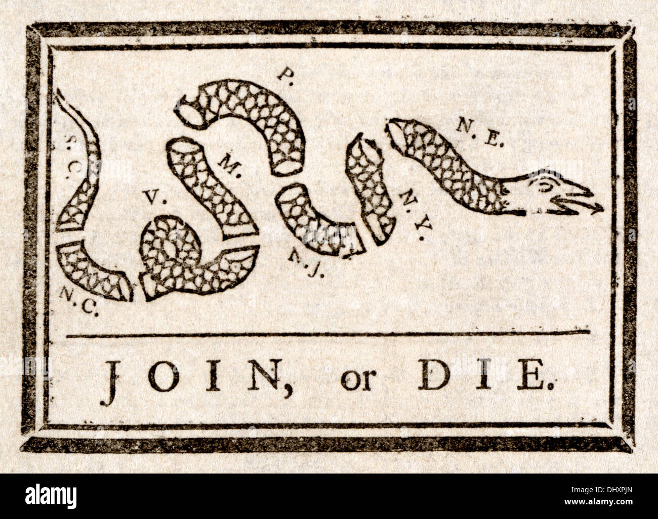 Join Or Die Cartoon Benjamin Franklin High Resolution Stock Photography ...