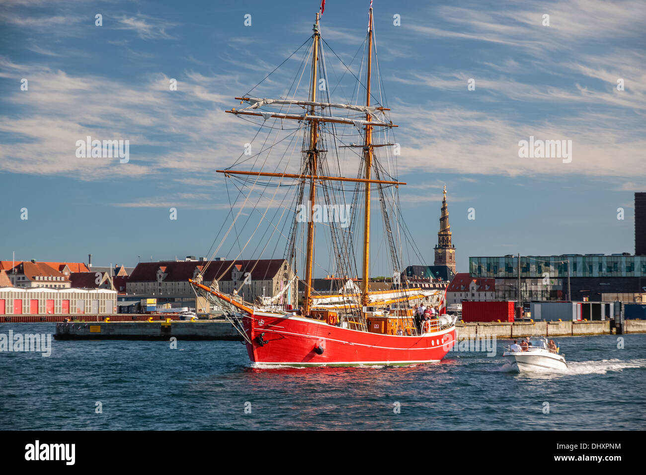 Big red old sailing ship in Amaliehaven in Copenhagen, Denmark Stock ...