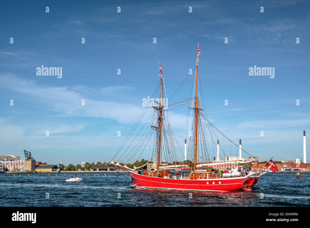 Big red old sailing ship in Amaliehaven in Copenhagen, Denmark Stock ...