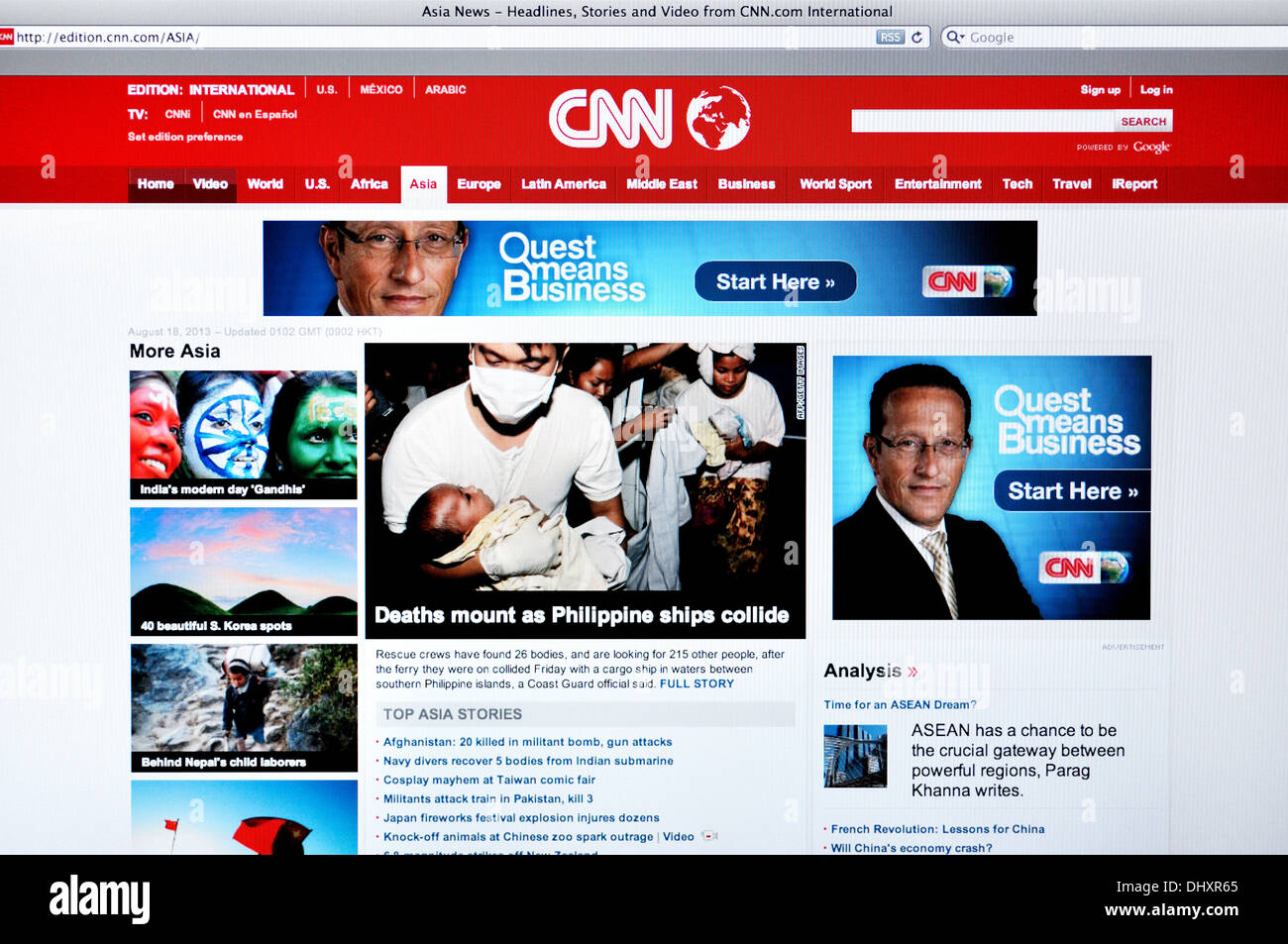 Asia CNN website on computer screen Stock Photo - Alamy
