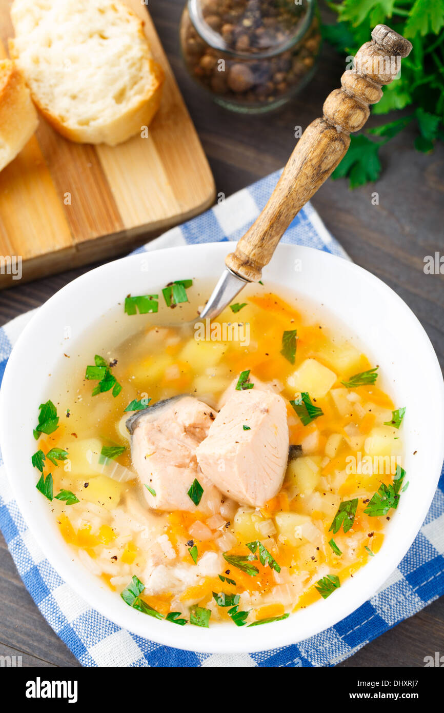 Healthy fish soup made of salmon Stock Photo - Alamy