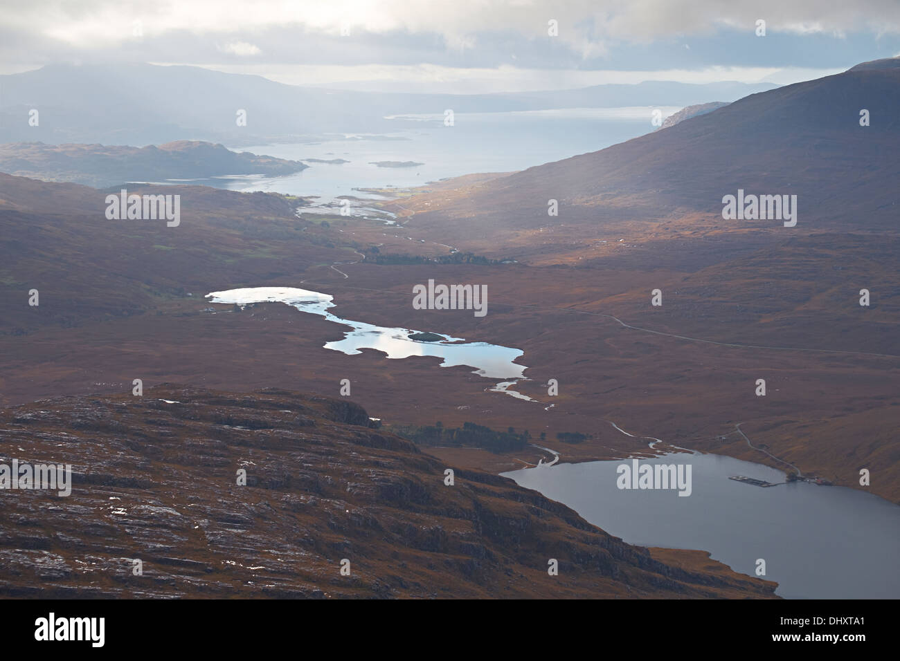 Looking out towards Loch Kishorn, Loch Coultrie and Loch Damh in the ...