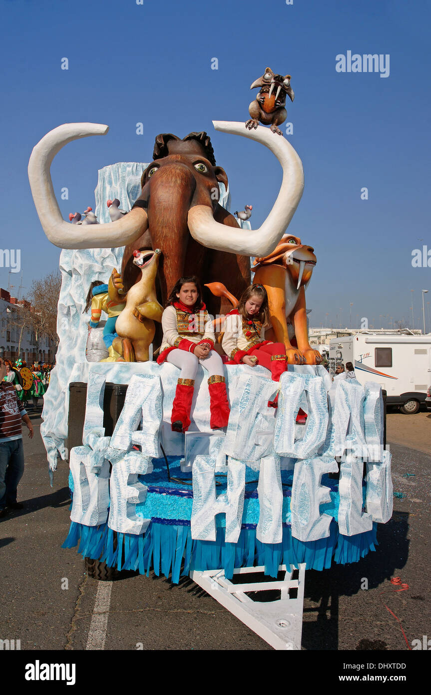 Carnival float, Ice Age allegory, Isla Cristina, Huelva-province ...