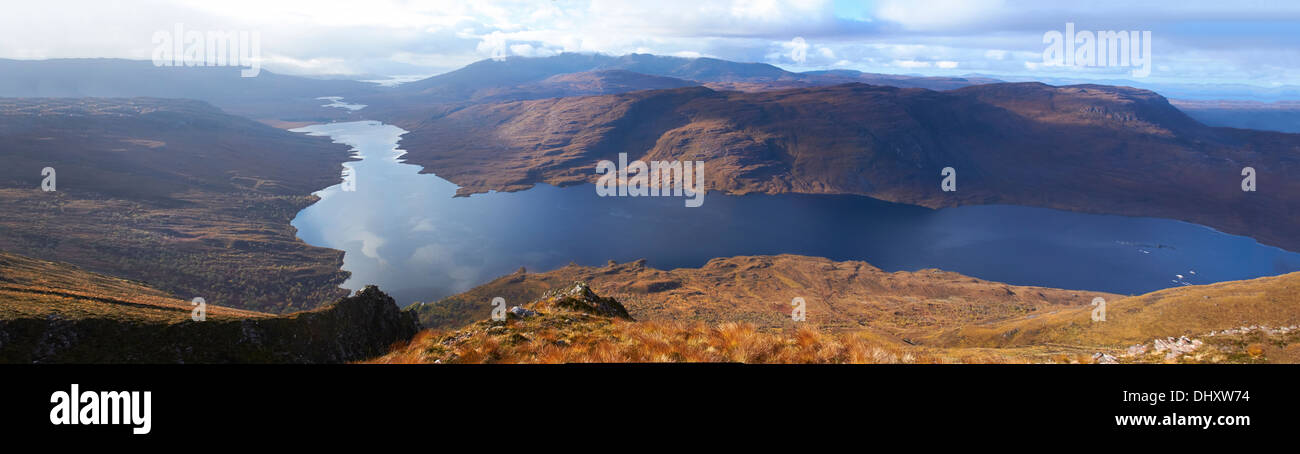 Aerial view of Loch Damh near Torridon in the Scottish Highlands, UK ...