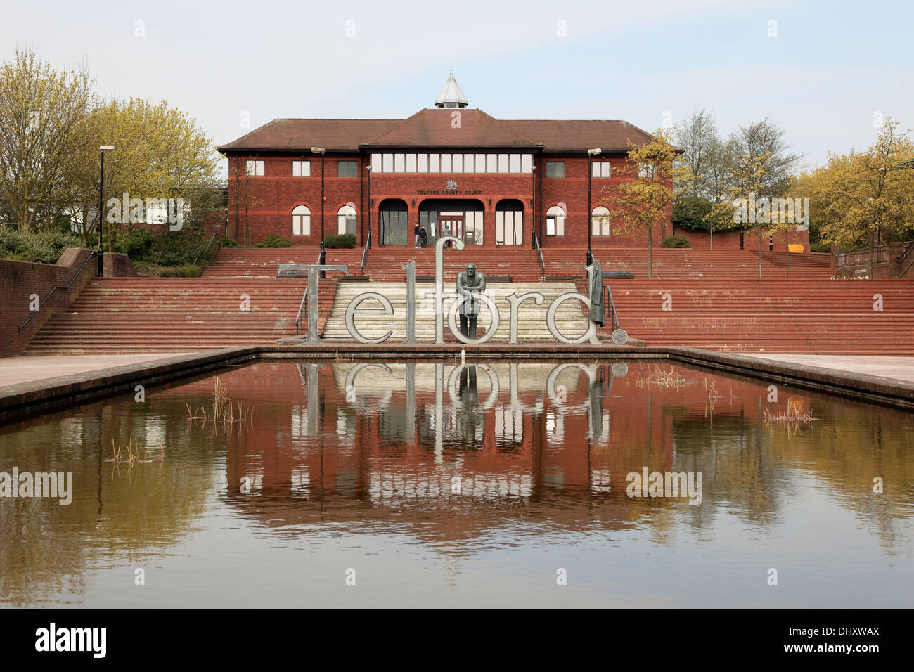 A statue of the great engineer Thomas Telford leaning on the letters of ...