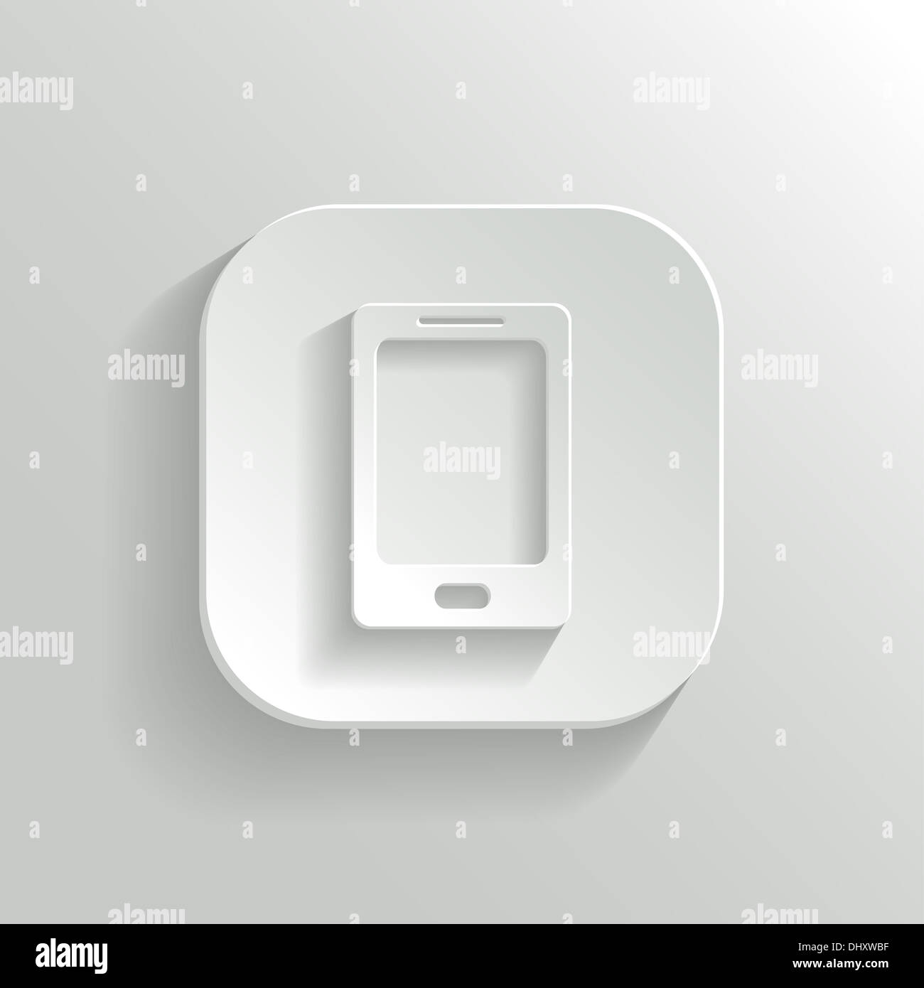 Smartphone icon - white app button with shadow Stock Photo - Alamy