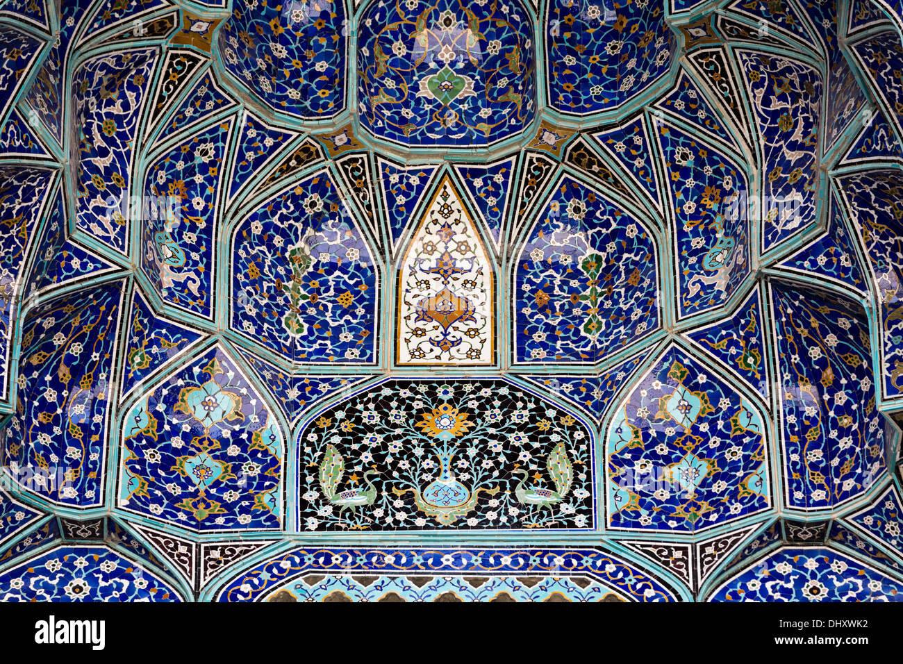 detail of tile work, entrance portal of the Masjid-i Shah, Isfahan ...