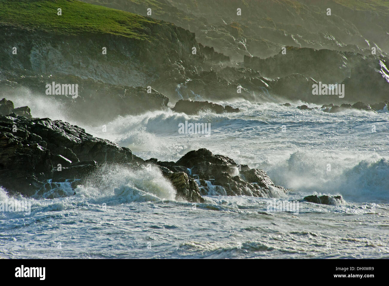 Surf at Tre Castell Anglesey North Wales Uk St Jude storm Stock Photo ...