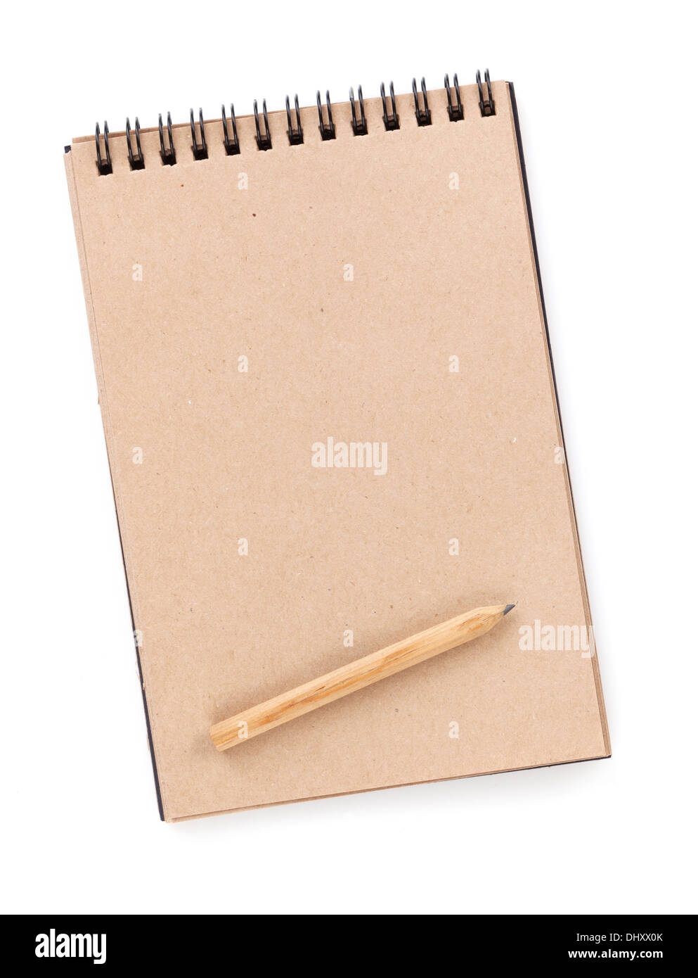Brown paper notepad with pencil. Isolated on white background Stock ...