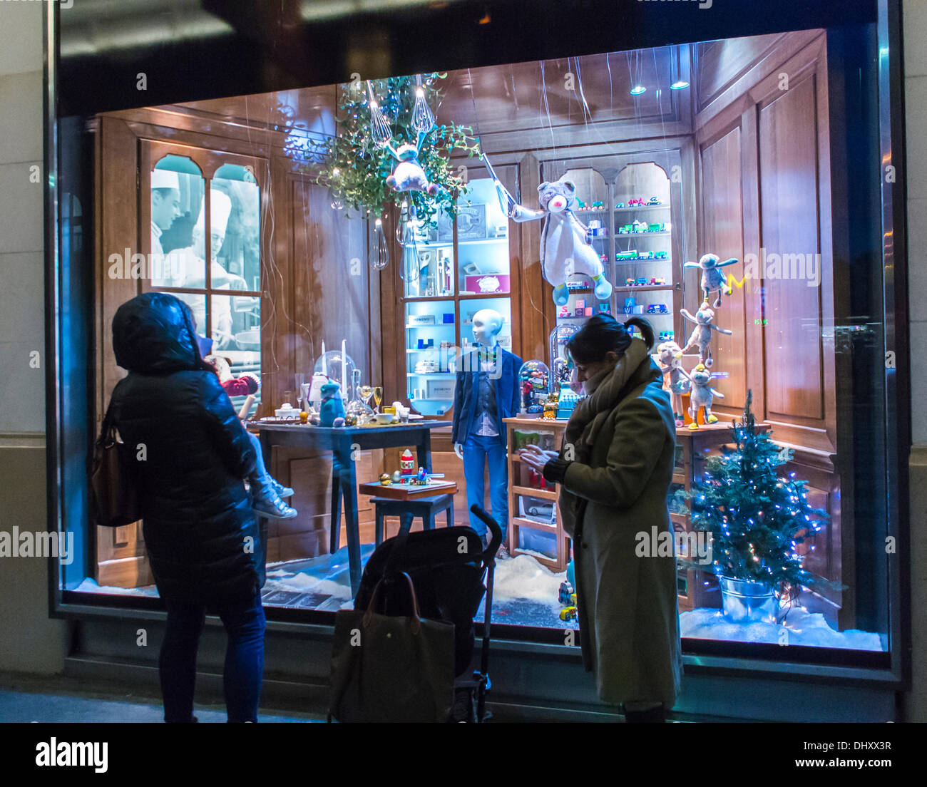 Paris, France. French Department Store, People Window Shopping ...