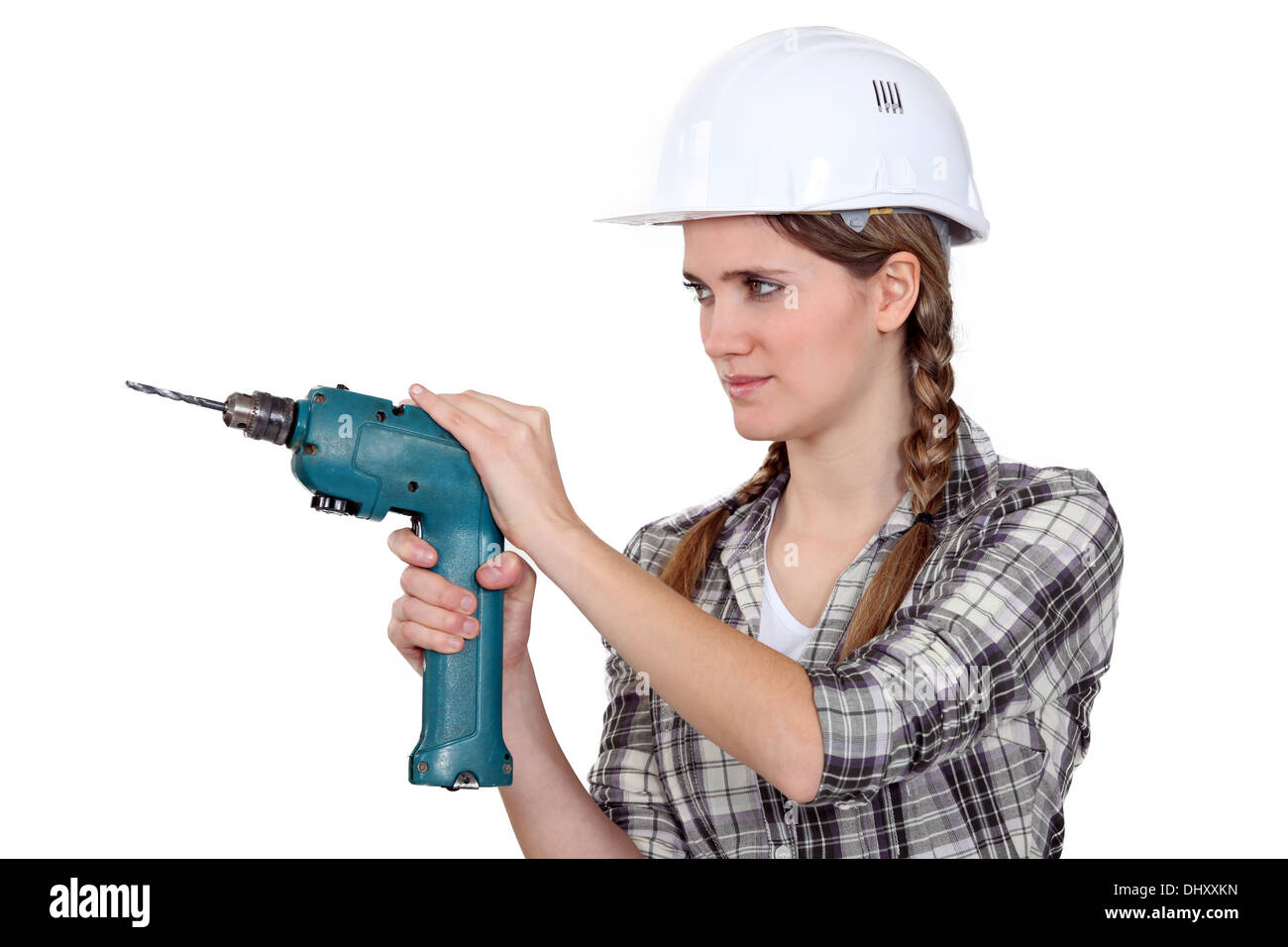 Woman with a drill Stock Photo - Alamy