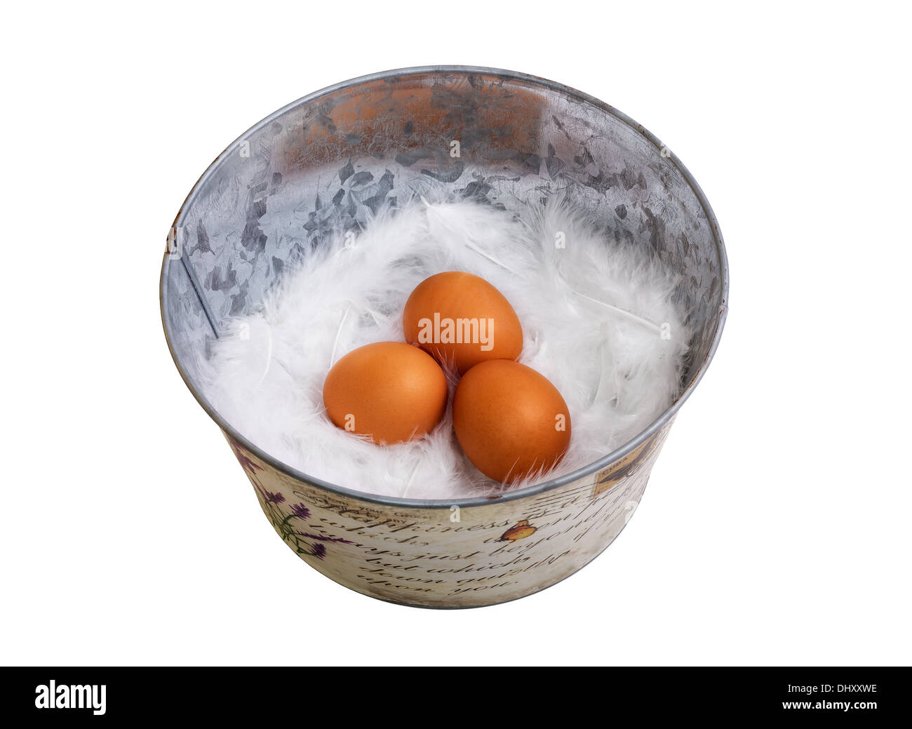 Eggs in a bucket. Isolated on white background Stock Photo - Alamy