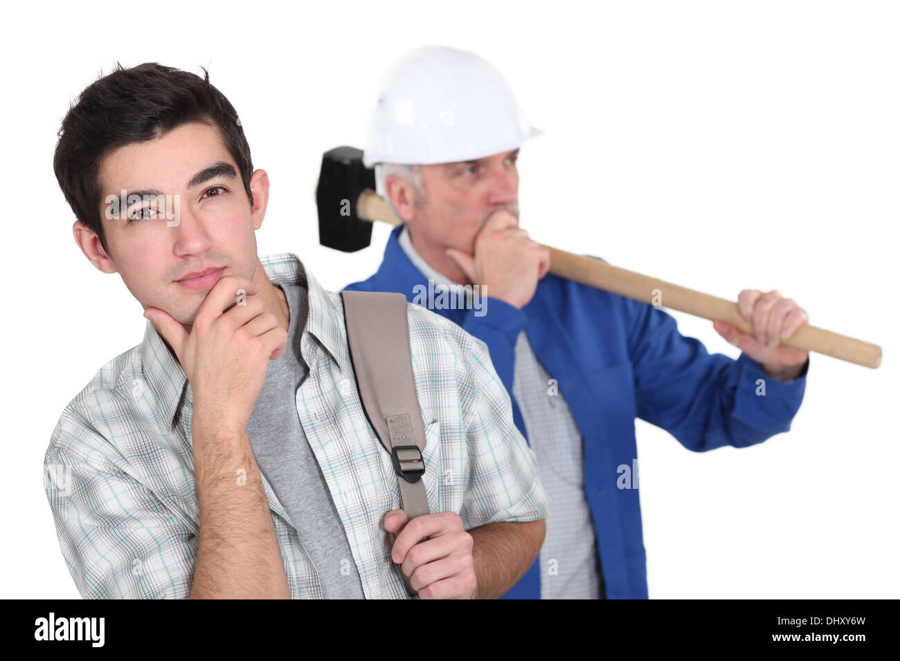 Construction worker and a college student Stock Photo - Alamy