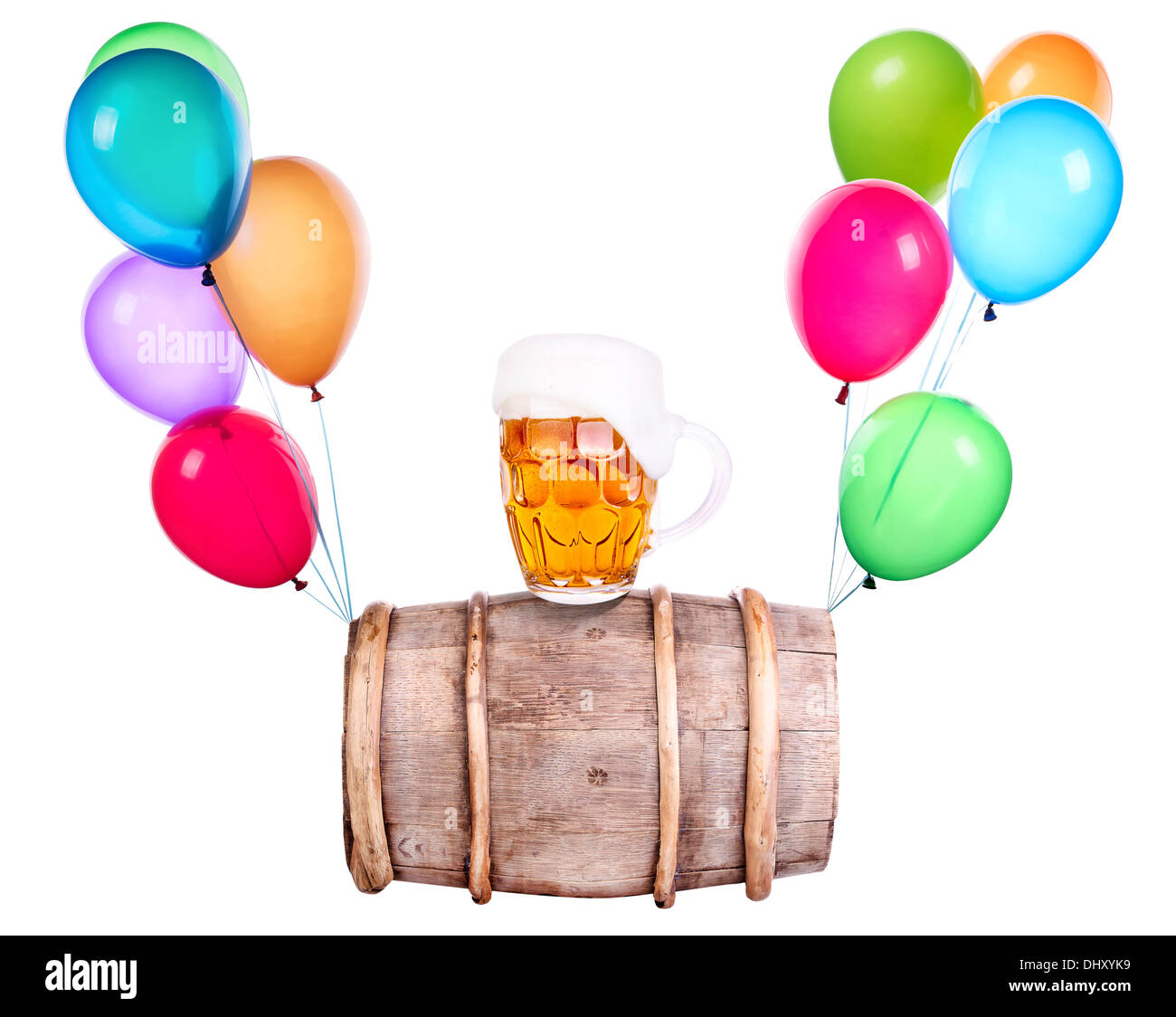 Beer with flying balloons isolated on white Stock Photo - Alamy