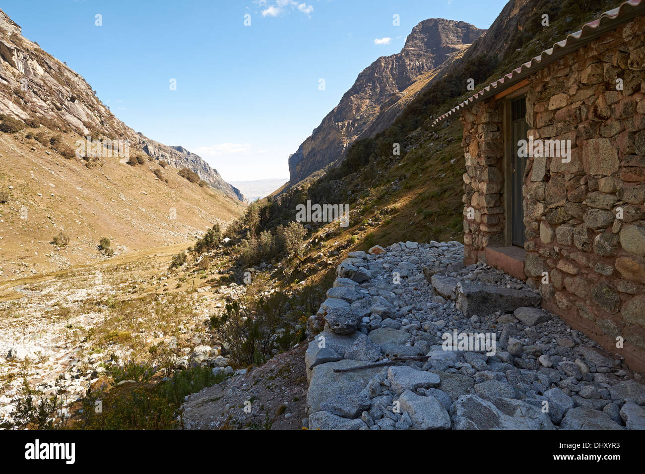 Stone hut in the Llaca valley in the Peruvian Andes, South America ...