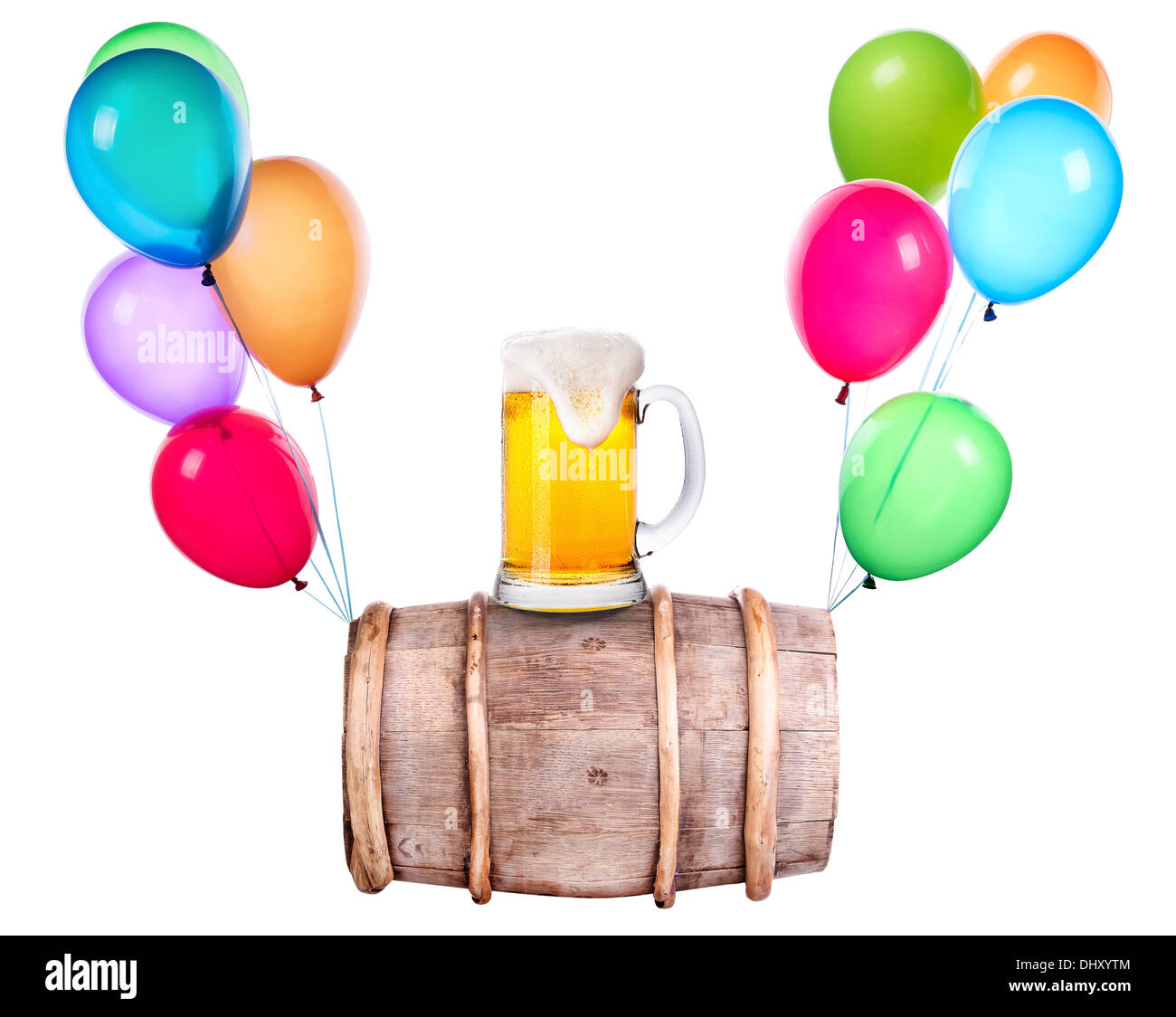 Beer with flying balloons isolated on white Stock Photo - Alamy