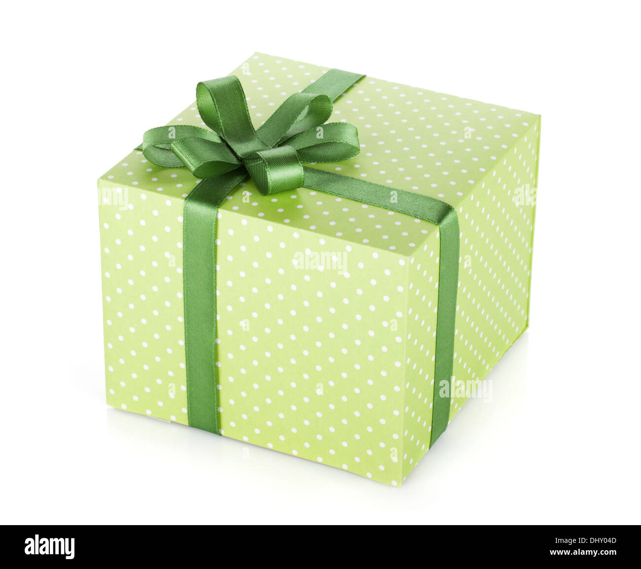Green gift box with ribbon and bow. Isolated on white background Stock ...