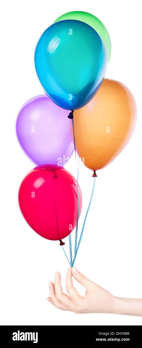 flying balloons with hand isolated on a white background Stock Photo ...