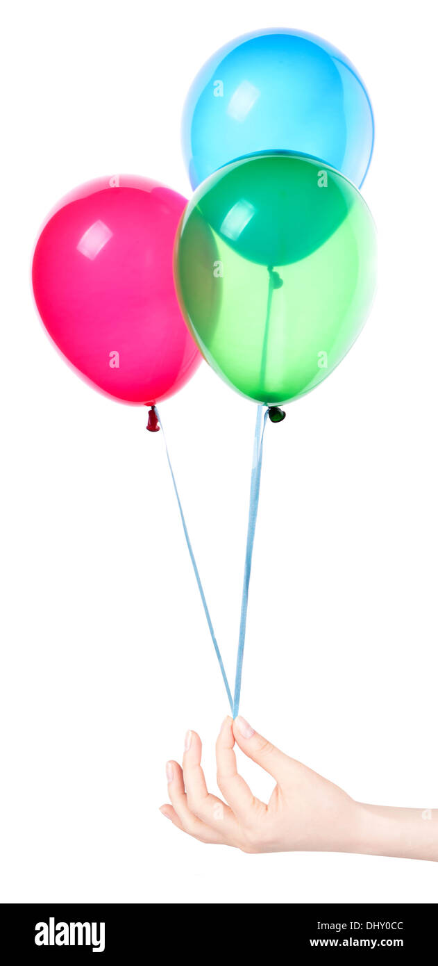 flying balloons with hand isolated on a white background Stock Photo ...