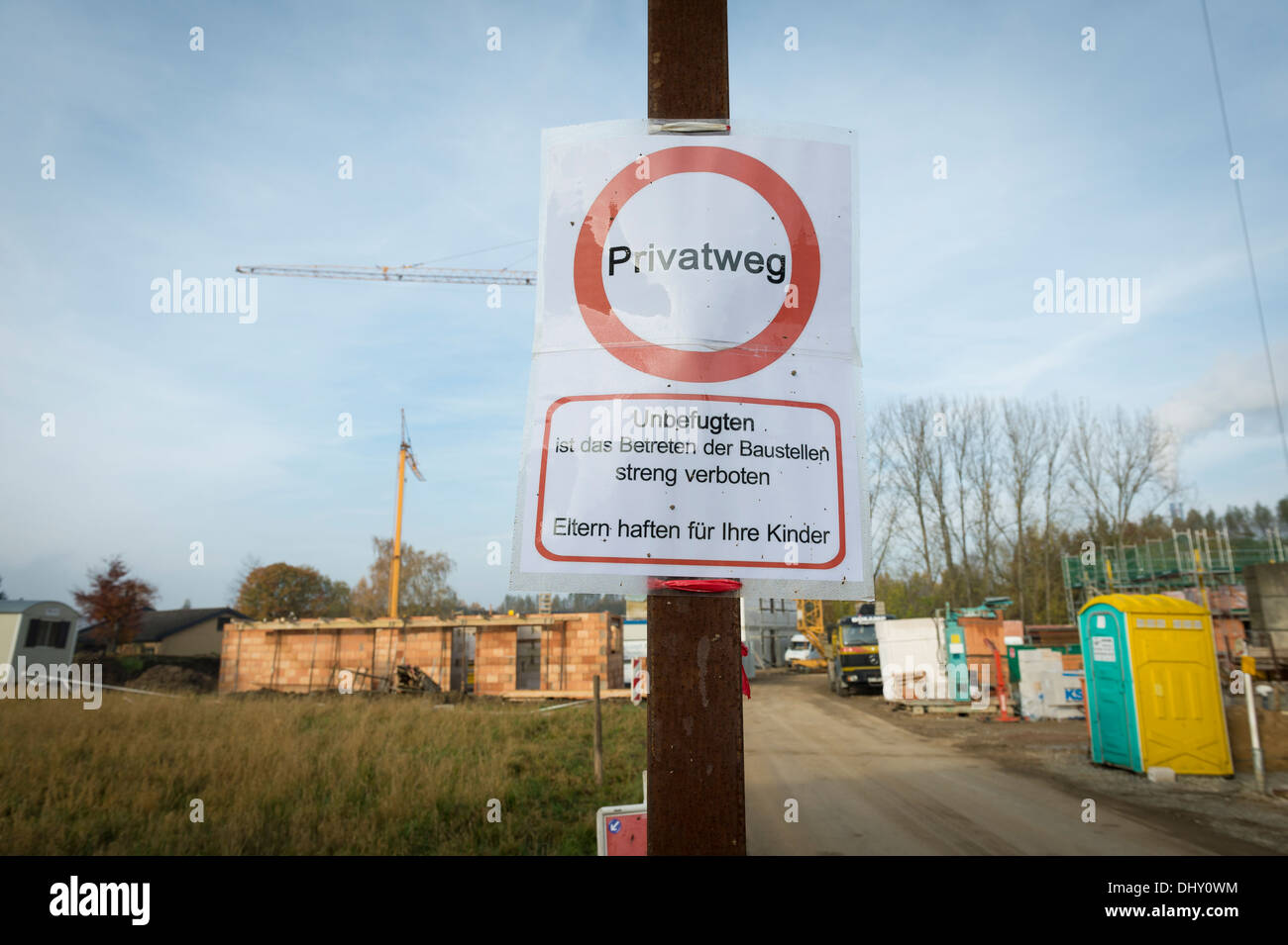 German Building Site with Private Warning Sign Stock Photo - Alamy